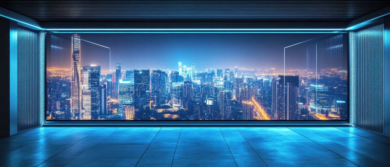 Futuristic Cityscape Backdrop with LED-lit Platform Ready for ...