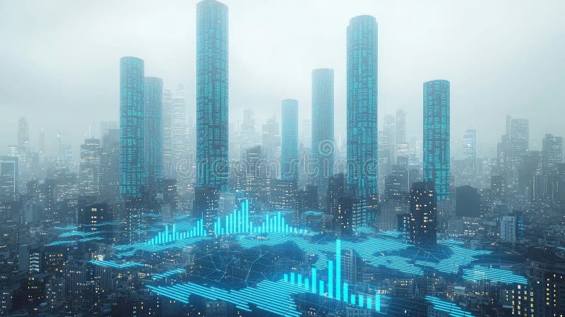 Digital Cityscape stock illustration. Illustration of visualization ...