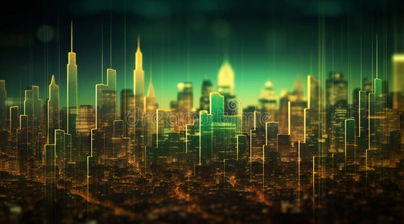 Illuminated Urban Matrix: Abstract Cityscape with Glowing Graph Style ...