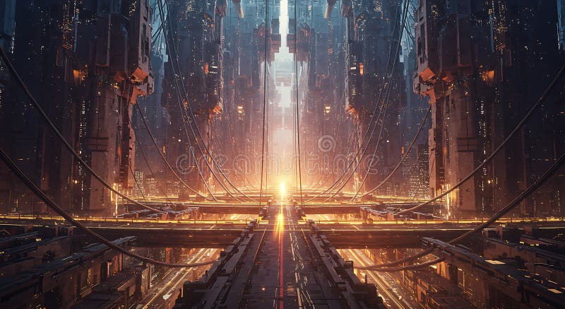 Futuristic Cityscape with Bright Lights and Detailed Architecture ...