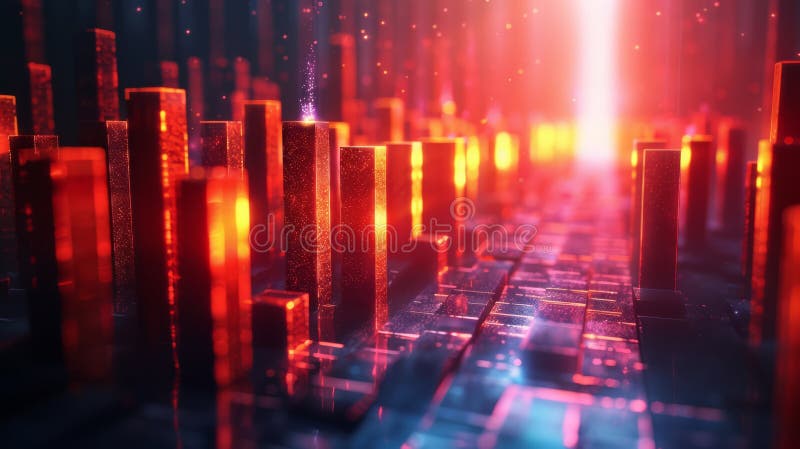 A Futuristic Cityscape with Bright Lights and Red Buildings, AI Stock ...