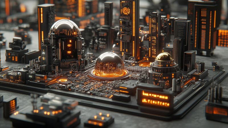 Futuristic Cityscape on Circuit Board, Seamless Fusion of Technology ...
