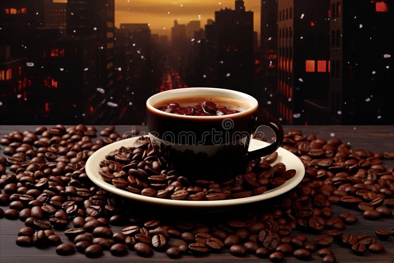 Futuristic Cityscape Constructed from Coffee Beans in Metropolis with ...