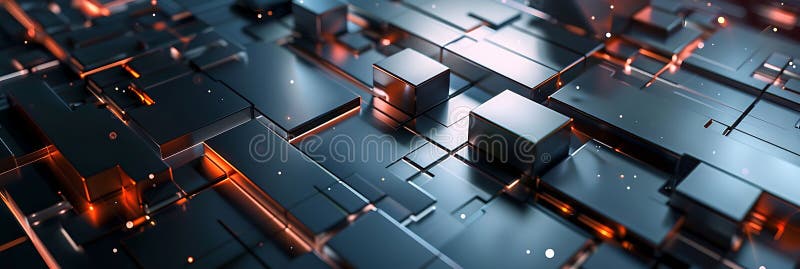 Futuristic Cityscape with Cube Buildings and Metal Structures Stock ...