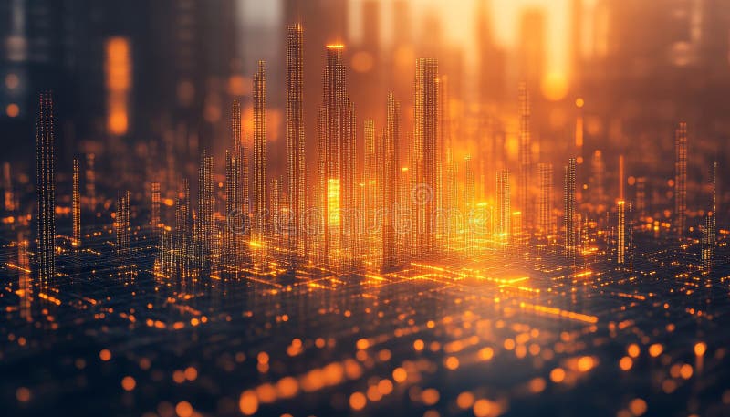 Futuristic Cityscape, Data Code Skyscrapers Rise from Glowing Circuit ...