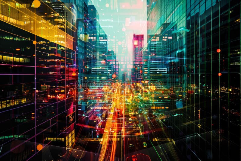 Futuristic Cityscape with Data Overlay Stock Image - Image of cityscape ...
