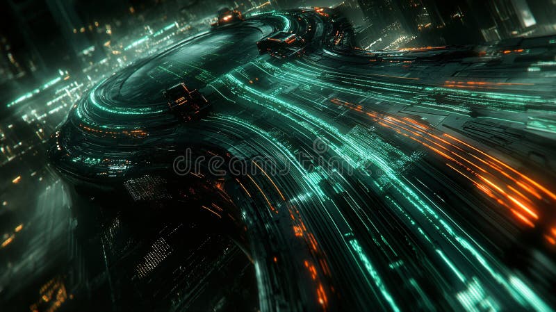 Futuristic Cityscape Data Streams Cyberpunk Highway Stock Illustration ...