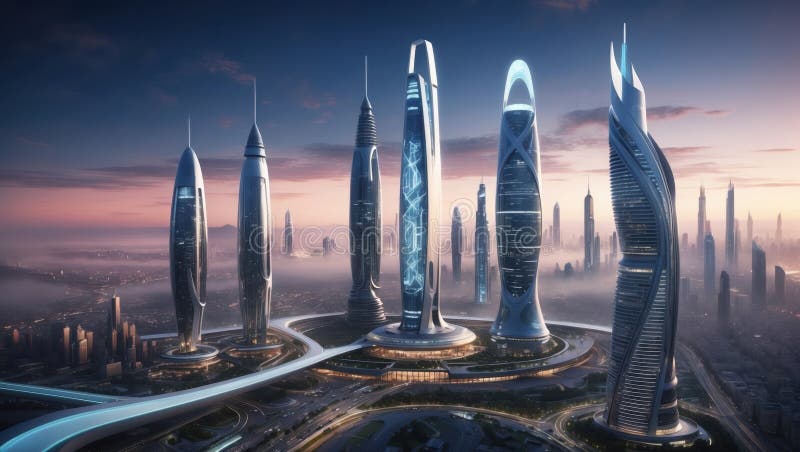 Futuristic Cityscape Design. Modern Architectural Skyscrapers and Urban ...