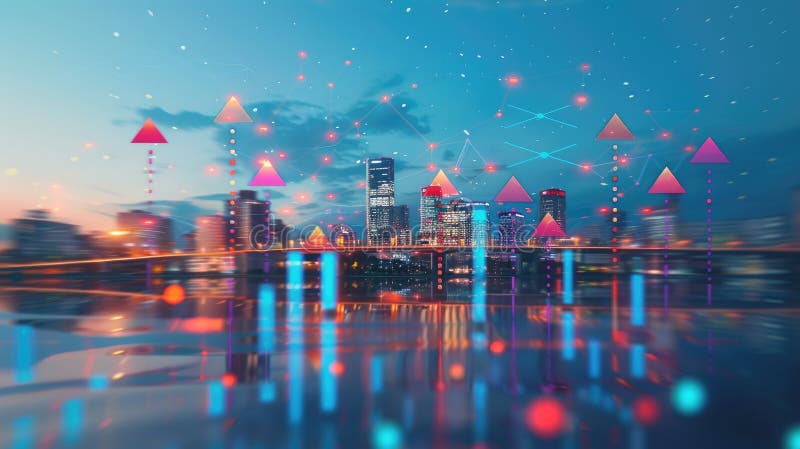 A Futuristic Cityscape with Digital Arrows Pointing Upwards ...
