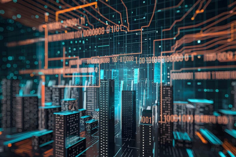 Futuristic Cityscape Digital Art Abstract Modern Technology Network ...