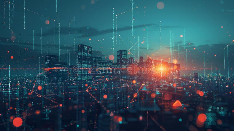 Futuristic Cityscape with Digital Data Overlay, Technology and ...