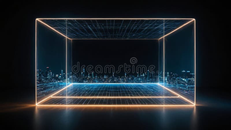 Futuristic Cityscape in a Digital Frame, Blending Virtual Reality with ...