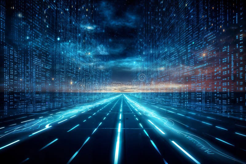 Futuristic Cityscape with Digital Highway Stock Illustration ...