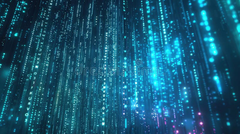 Futuristic Cityscape with Digital Rain and Thunderstorm. Stock Photo ...