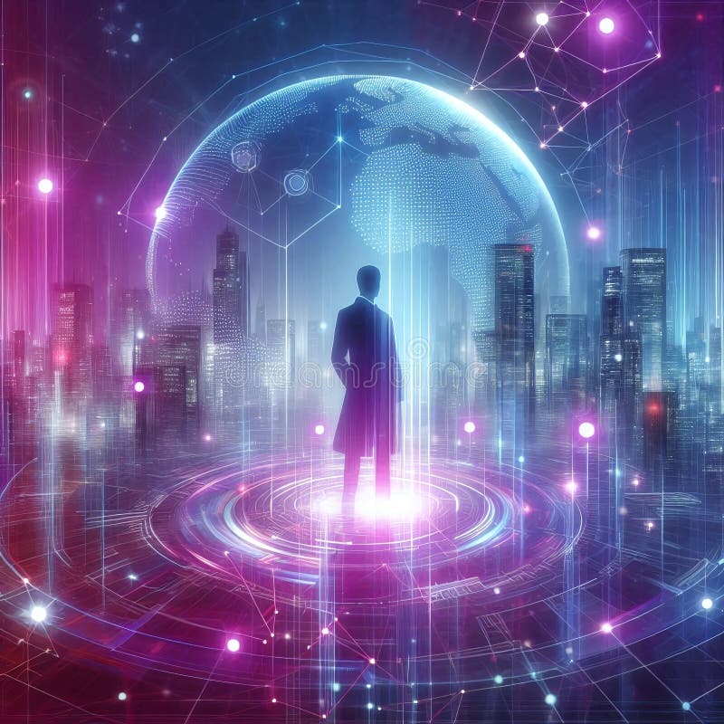 Futuristic Cityscape with Digital and Tech Elements Stock Photo - Image ...