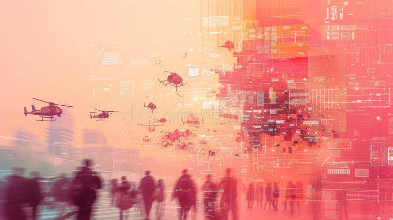 Futuristic Cityscape with Digital Technology Overlay Stock Photo ...