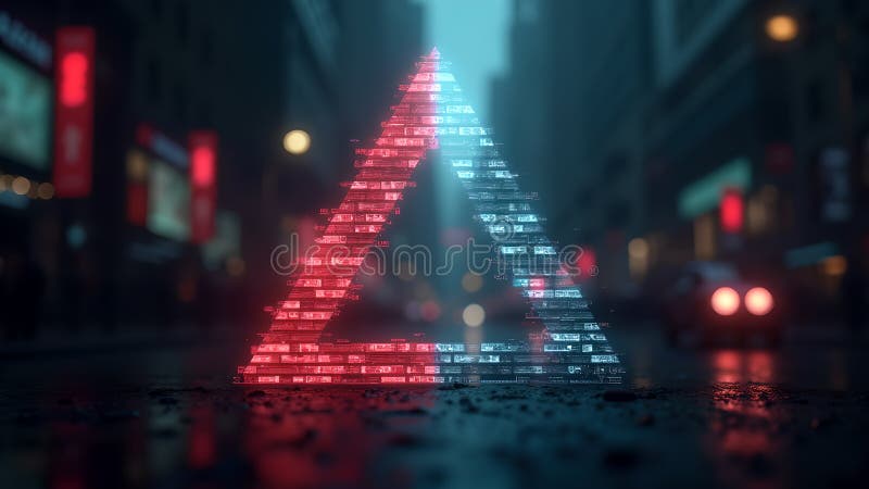 Futuristic Cityscape with Digital Triangle Overlay Stock Illustration ...