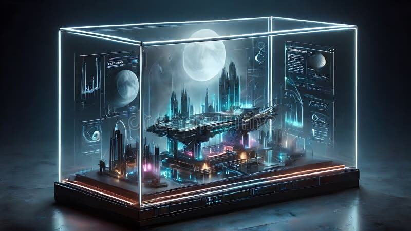 Futuristic Cityscape in a Display Case Stock Illustration ...