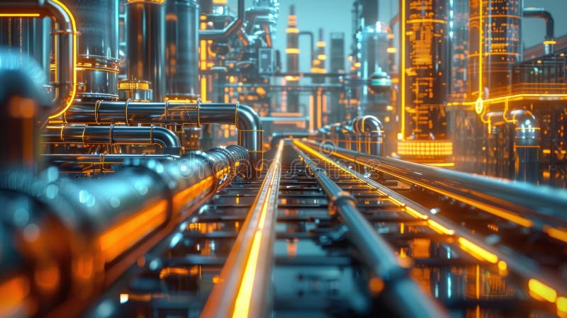 Futuristic City with Complex Network of Pipes Stock Photo - Image of ...