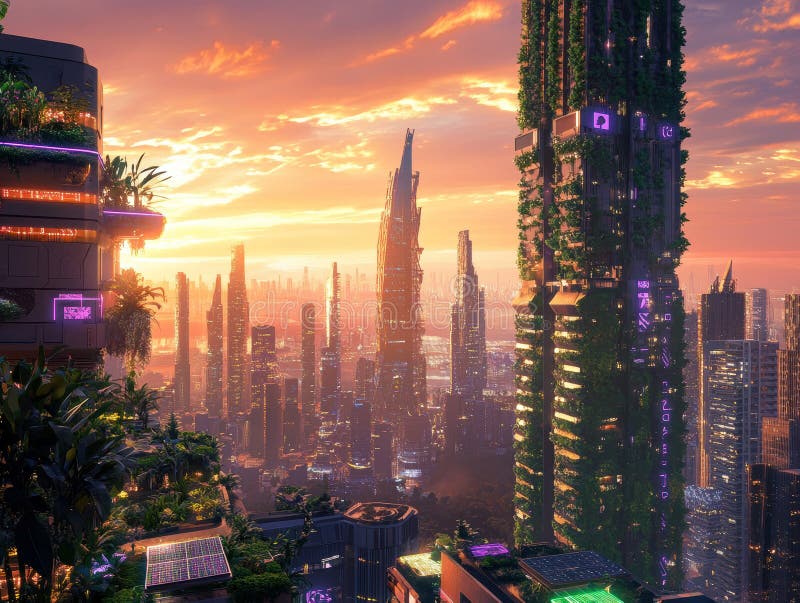 A Futuristic Cityscape at Dusk, Featuring Advanced Gravity-defying ...