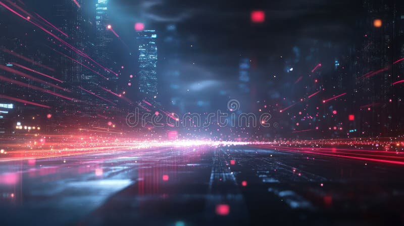 Futuristic Cityscape with Dynamic Light Trails and a Digital Atmosphere ...
