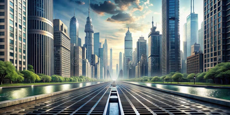 Futuristic Cityscape Elevated Perspective of a Modern Urban Avenue with ...