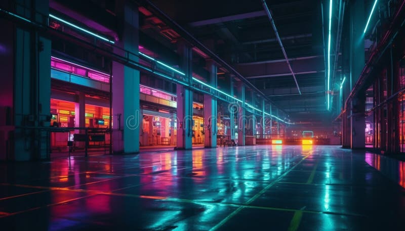 The Futuristic Cityscape Empty Corridor Vanishes into the Dim Dusk ...