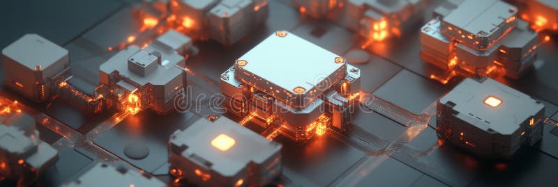 A Futuristic Cityscape Features Buildings Linked by Digital Pathways ...