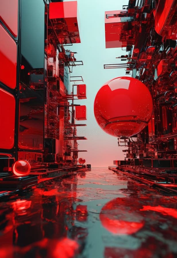 Futuristic City with Red and Black Buildings Stock Illustration ...