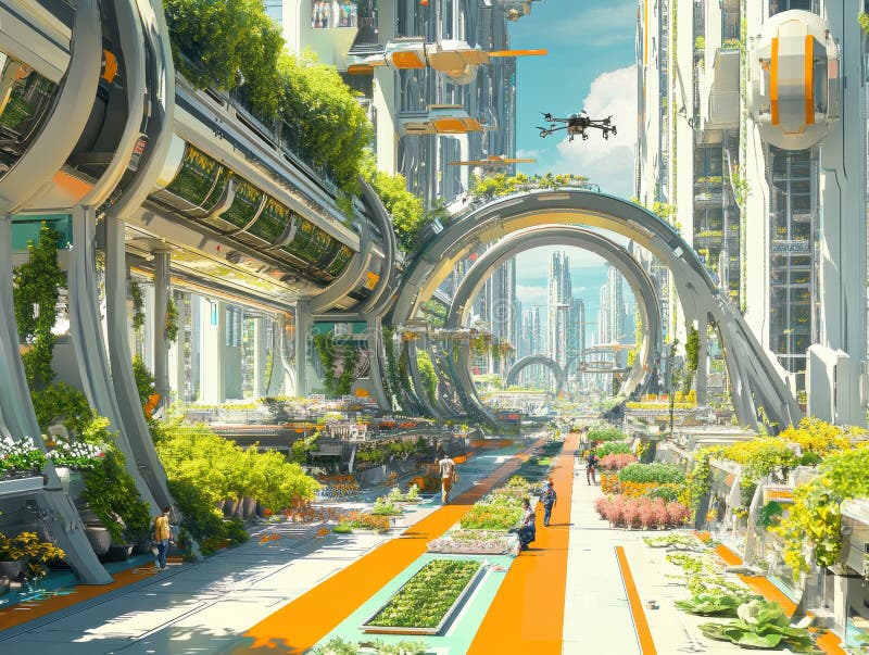 A Futuristic Cityscape, Featuring Advanced Organic Architecture, Urban ...