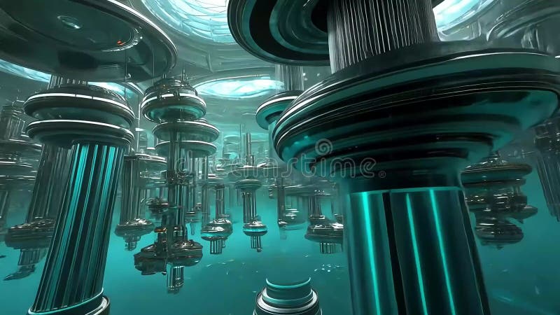 Futuristic Cityscape Featuring Elevated Structures and Reflective ...