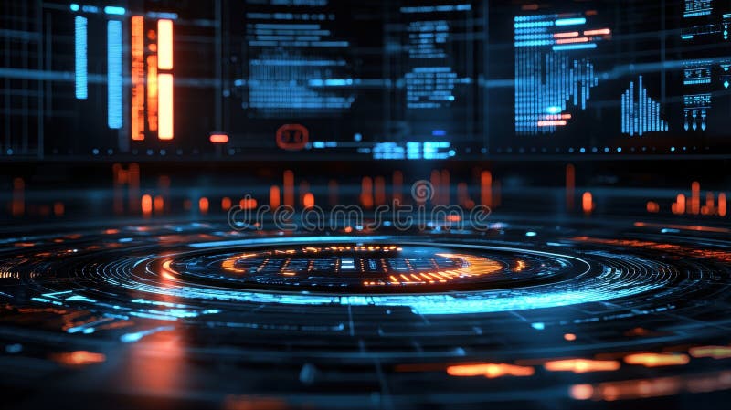 Futuristic Cityscape Featuring a Giant Clock Tower Surrounded by Sleek ...