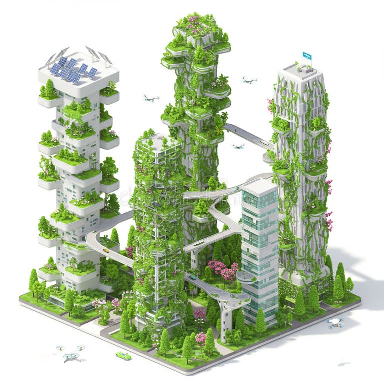 Futuristic Cityscape Featuring High-rise Structures Enveloped in ...