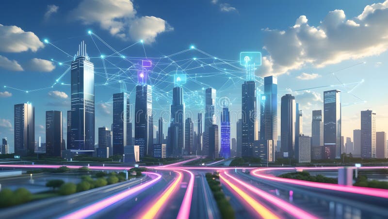 Smart City Technology: Digital Network and Modern Architecture Stock ...