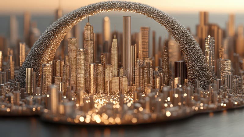 Futuristic Cityscape Featuring a Prominent Arch Structure at Its Center ...