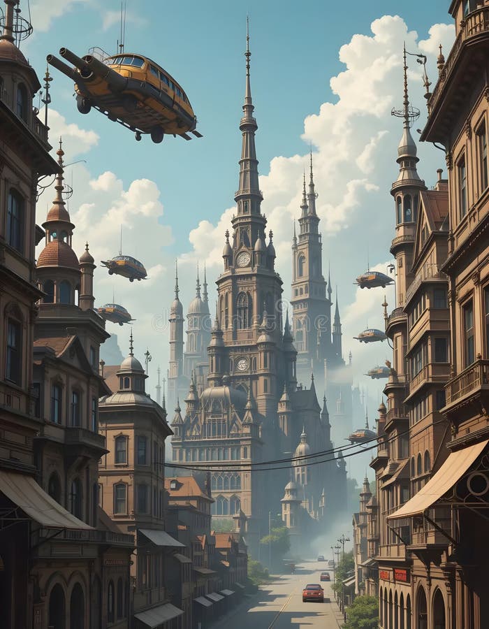 Futuristic Cityscape with Flying Vehicles and Towering Architectural ...