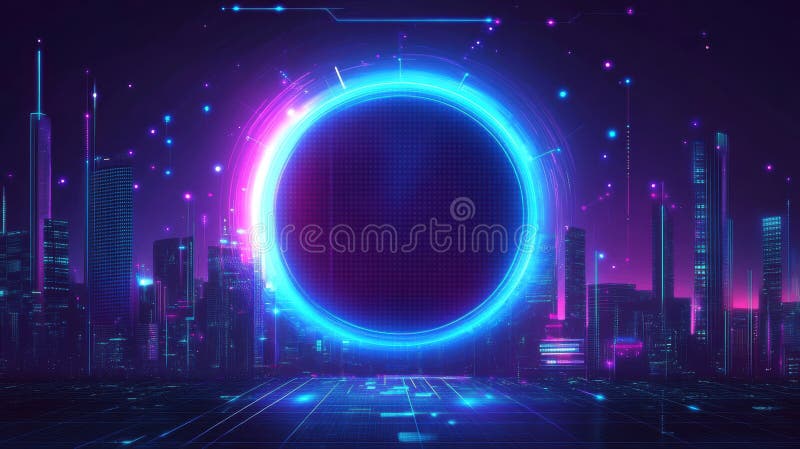 A Futuristic Cityscape with a Glowing Circle in the Middle, AI Stock ...