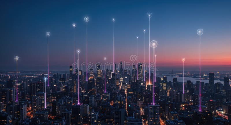 "Futuristic Cityscape with Glowing Data Streams and Smart Urban ...