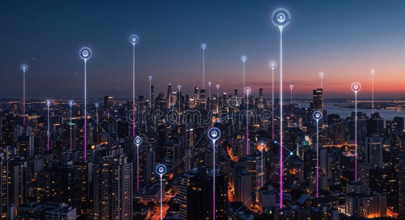 "Futuristic Cityscape with Glowing Data Streams and Smart Urban ...