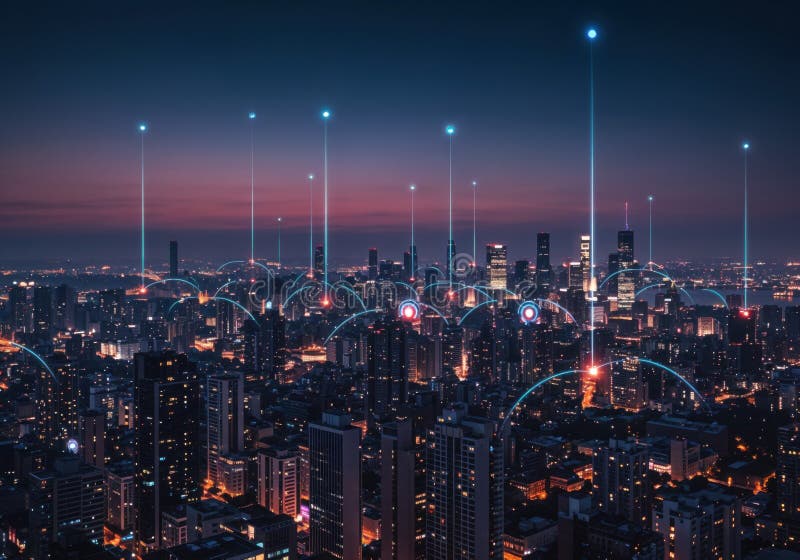 "Futuristic Cityscape with Glowing Data Streams and Smart Urban ...