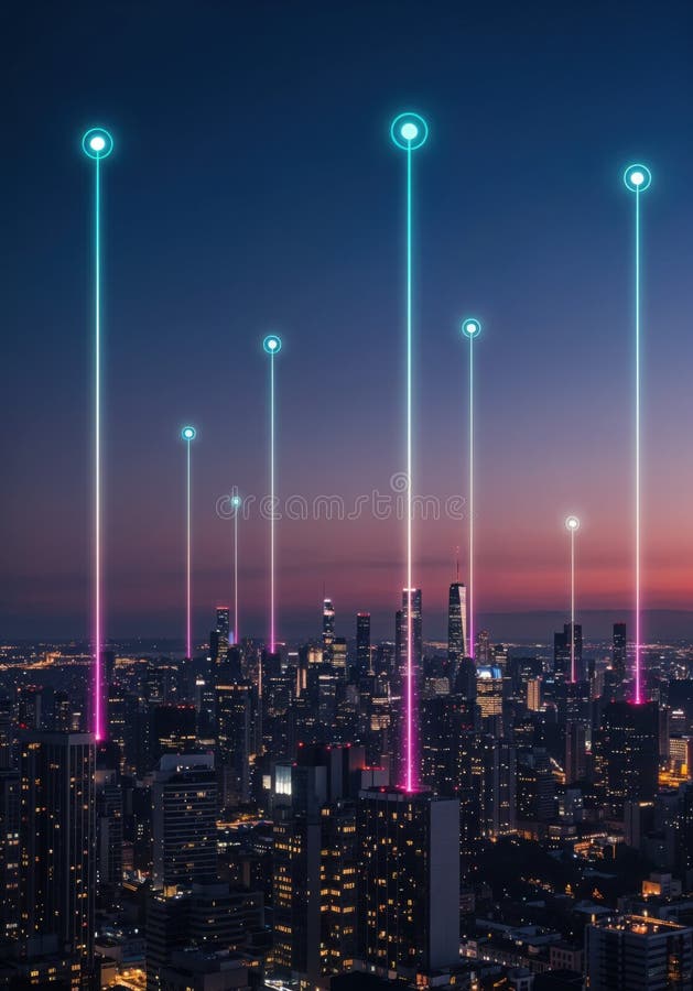 "Futuristic Cityscape with Glowing Data Streams and Smart Urban ...