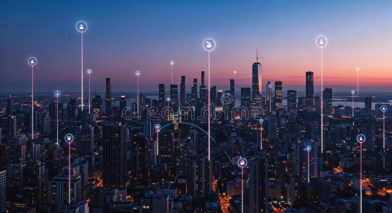 "Futuristic Cityscape with Glowing Data Streams and Smart Urban ...