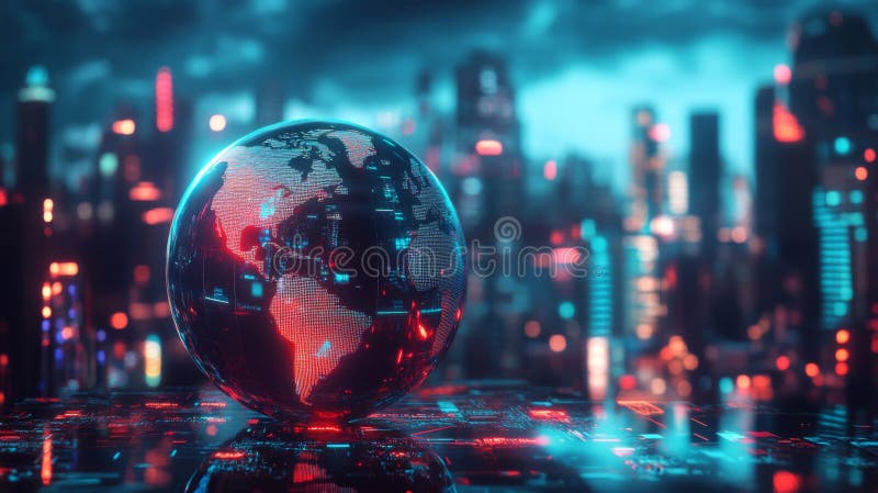 Futuristic Cityscape with Glowing Globe Stock Illustration ...