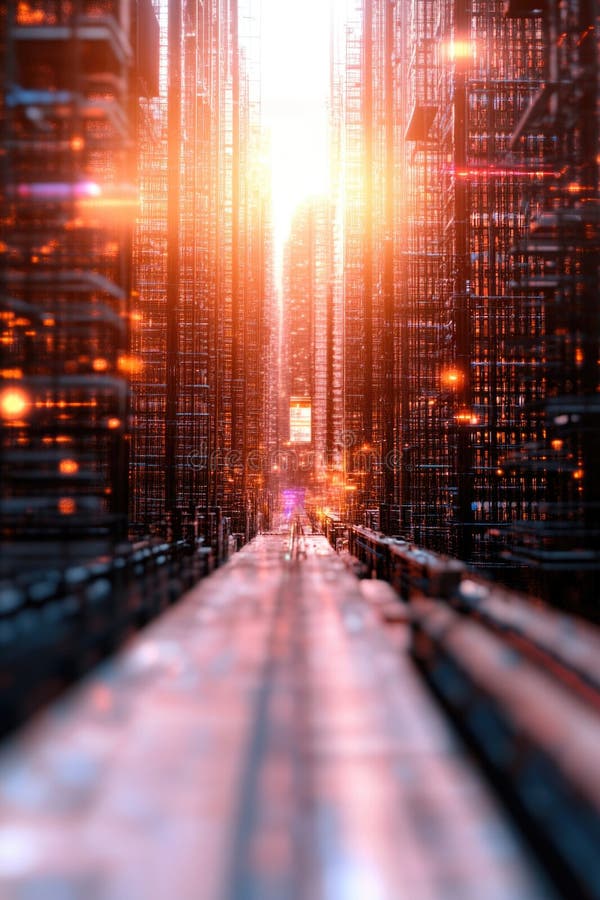 Futuristic Cityscape with Glowing High-tech Urban Architecture at ...