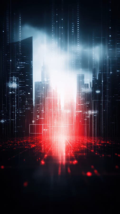 Futuristic Cityscape with Glowing Red and Blue Lights Stock ...