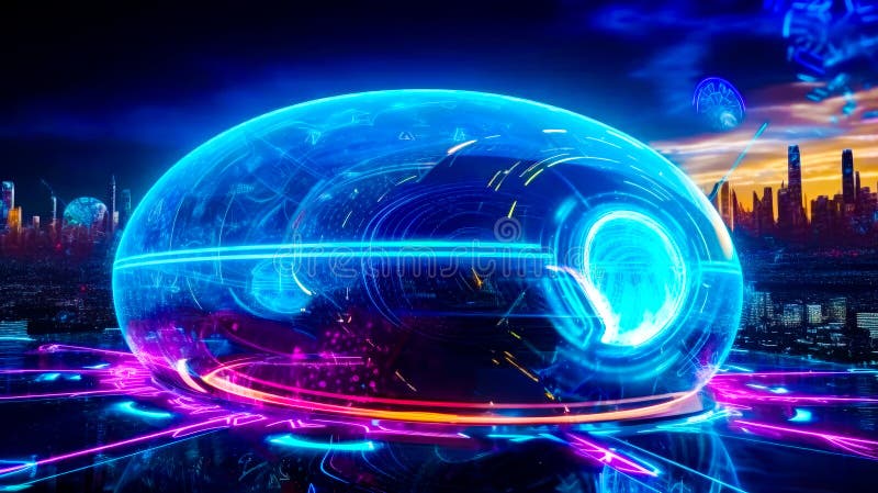 Futuristic Cityscape with Glowing Sphere in the Middle. Generative AI ...