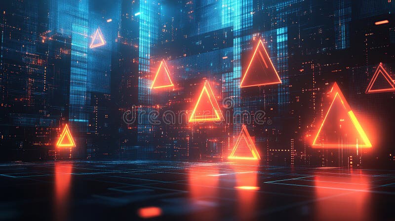 Futuristic Cityscape with Glowing Triangles. Abstract Digital ...