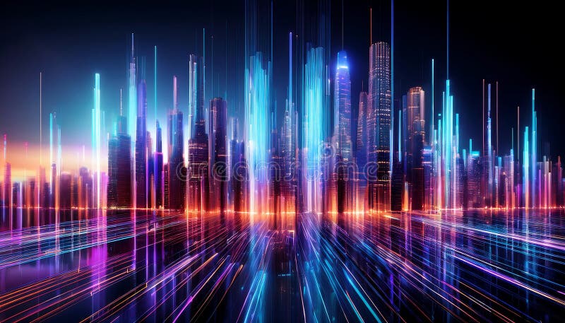 A Futuristic Cityscape of Glowing Vertical Lines Evokes a Sense of ...