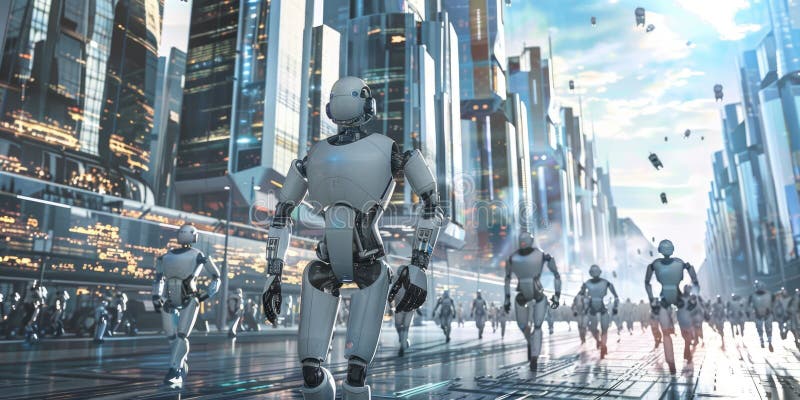 Futuristic Cityscape with Harmonious Human-AI Interaction AIG60 Stock ...