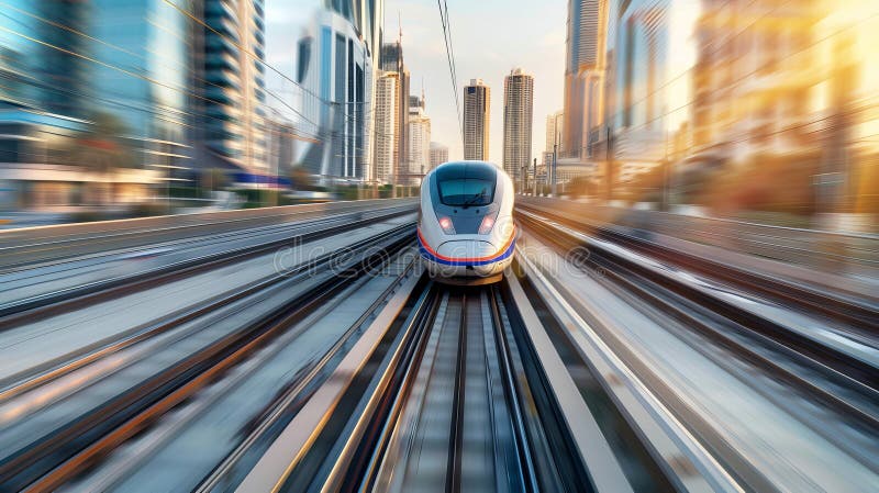 Futuristic Cityscape High Speed Train Racing through Advanced Logistics ...